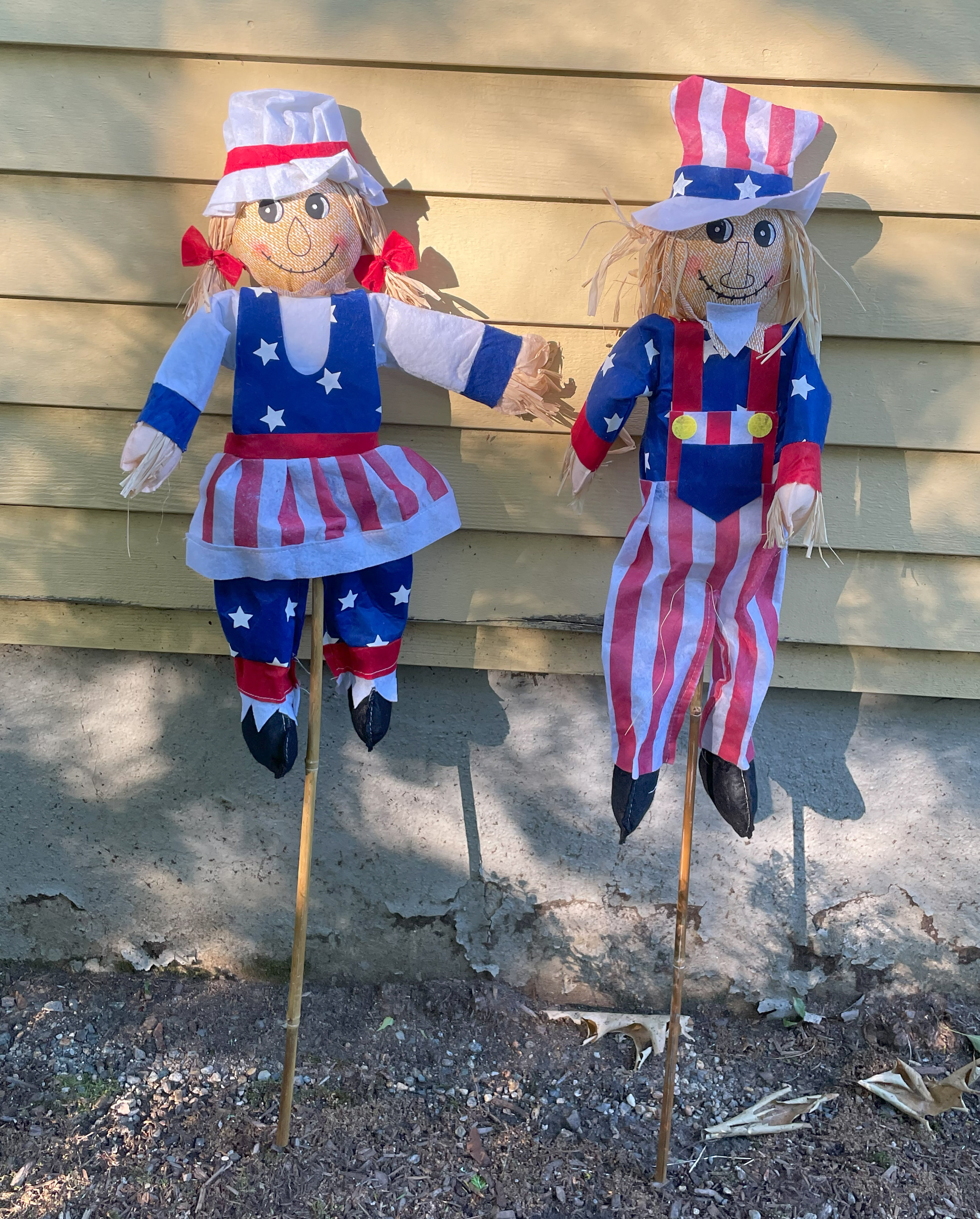 The Holiday Aisle® 2 piece 39" Uncle Sam July 4th Outdoor Boy And Girl Scarecrow On Stick ...